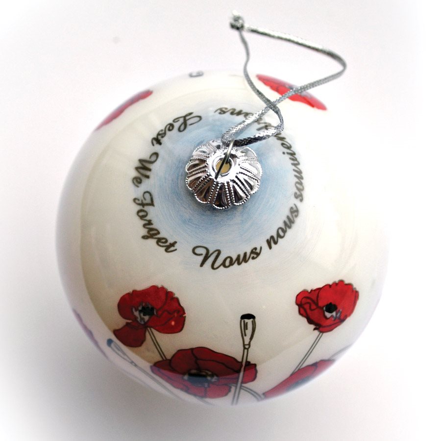 WHITE GLASS POPPY ORNAMENT