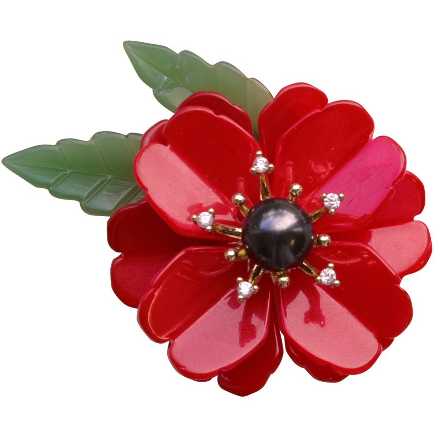 GLASS POPPY BROOCH IN DOME